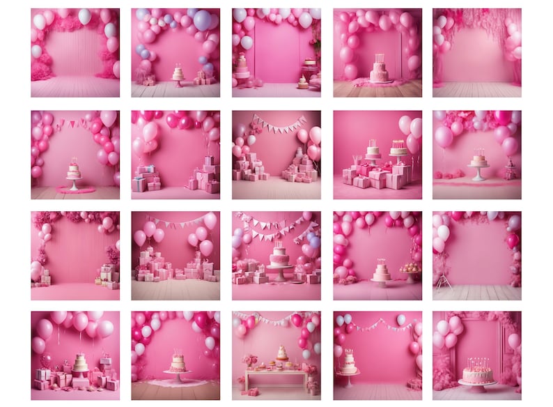 20 Pink Birthday Party Backdrops,studio Backdrops,pink Balloon ...