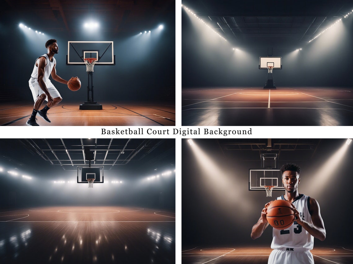 20 Basketball Court Spotlight Backdrops, Basketball Digital Backdrop ...