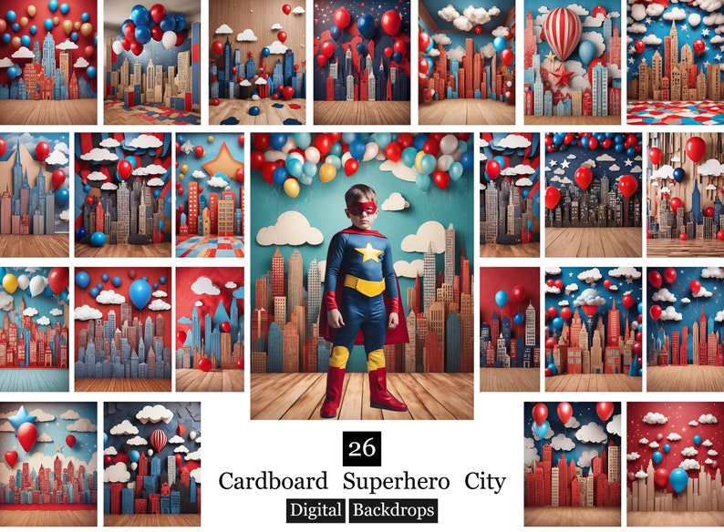 26 Cardboard Superhero City Backdrops, Superhero City Digital Backdrops ...