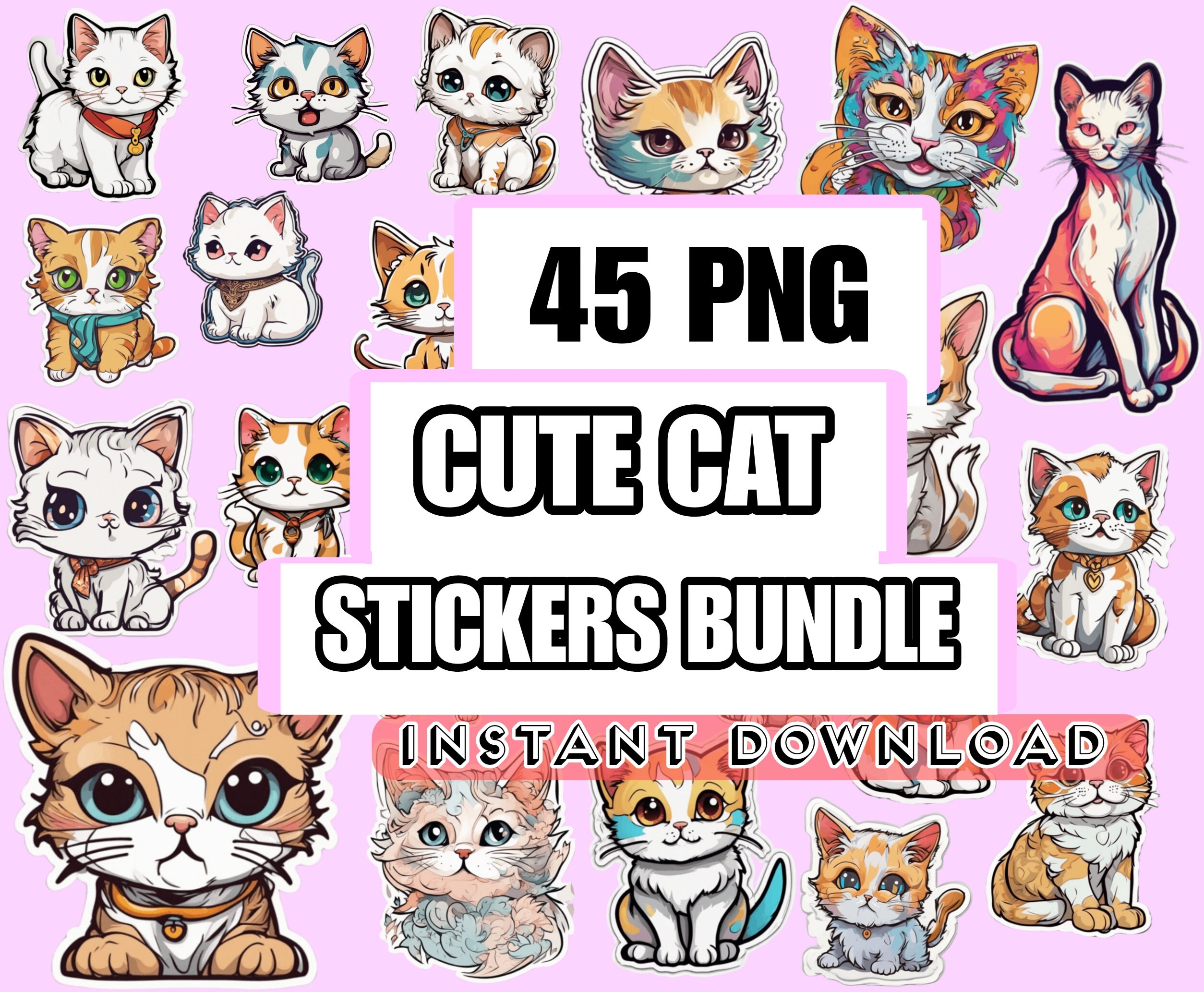 45 Cute Cat Digital Stickers Bundle, Kittens Cat Digital Planner ...