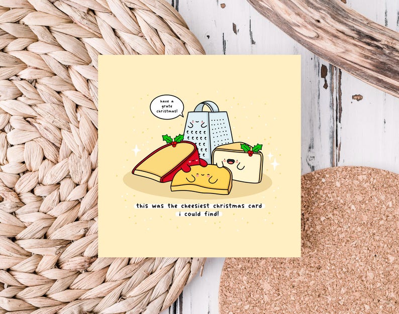 Kawaii Cheese Christmas Card – Punny Holiday Greeting - Etsy