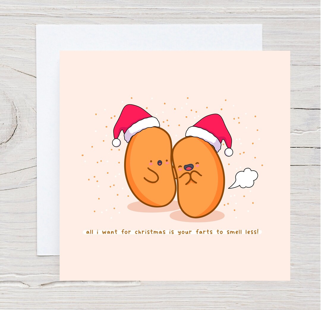 Cute Punny Christmas Card - Kawaii Christmas Card, Baked Beans ...