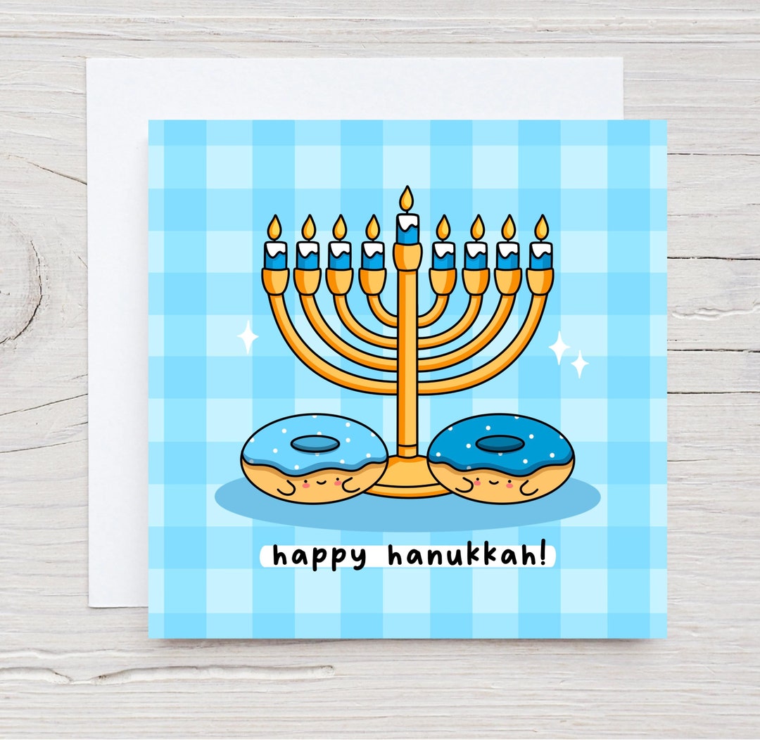 Funny Hanukkah Card: Kawaii Menorah & Donuts - Etsy