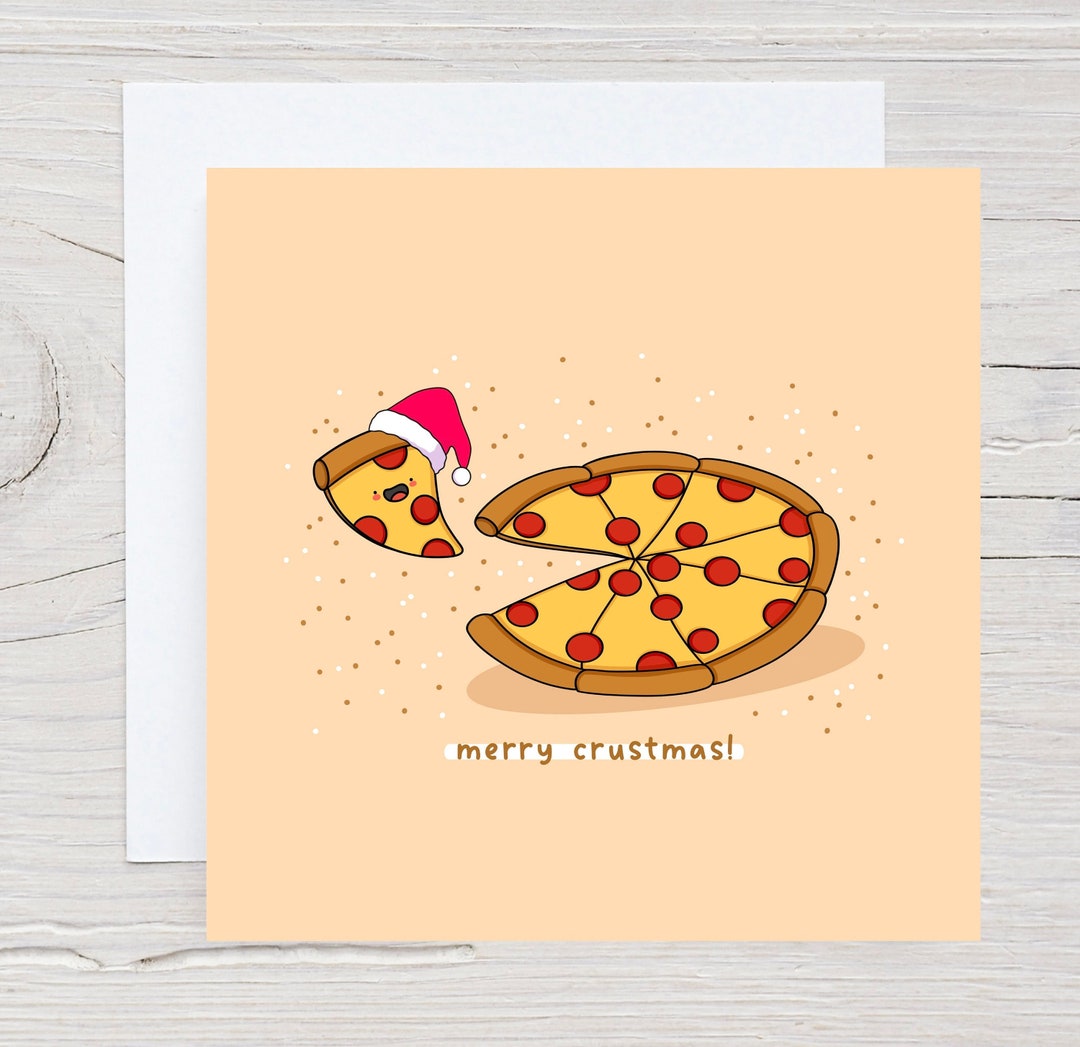 Cute Pizza Christmas Card Kawaii Christmas Card, Merry Crustmas - Etsy