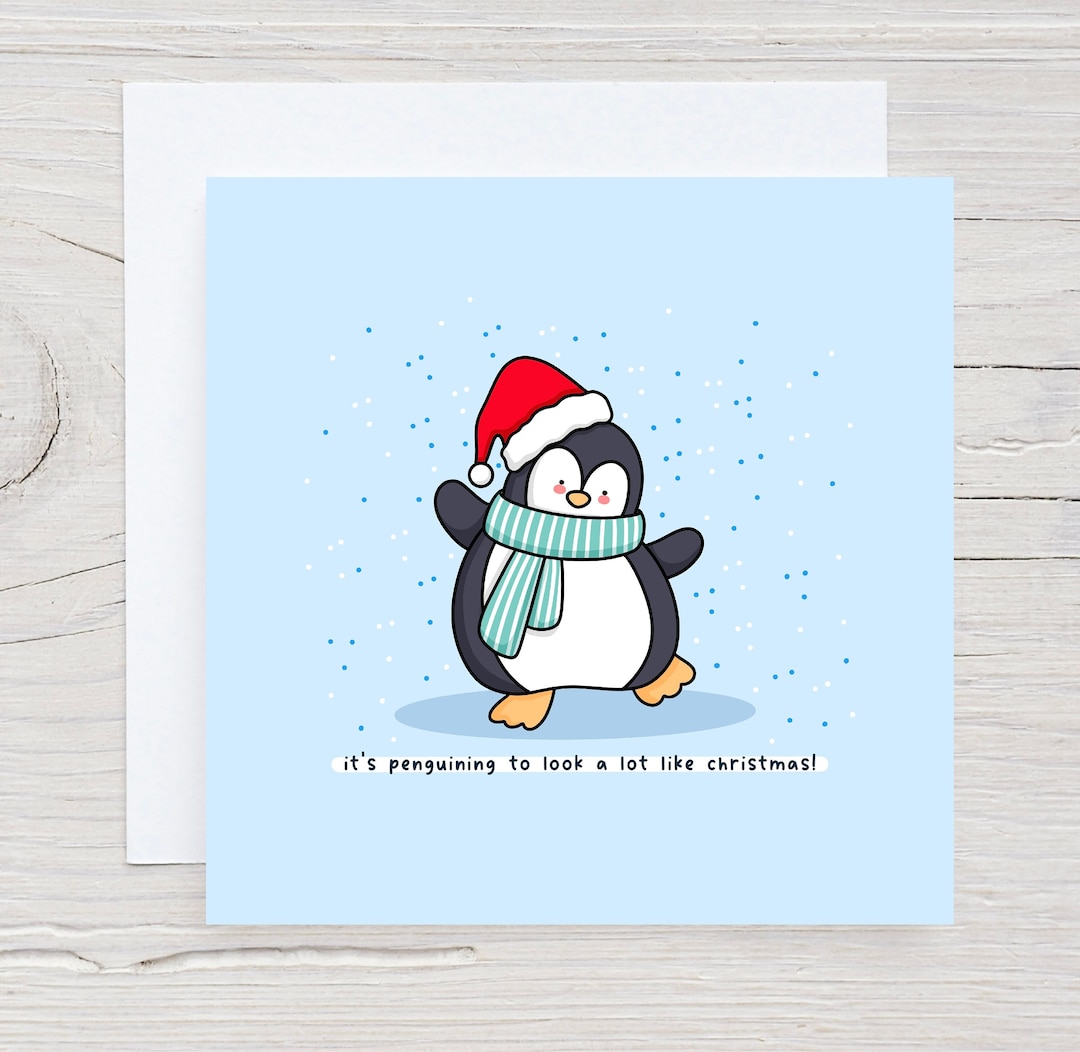 Cute Christmas Card Kawaii Christmas Card, Penguin Christmas Card ...