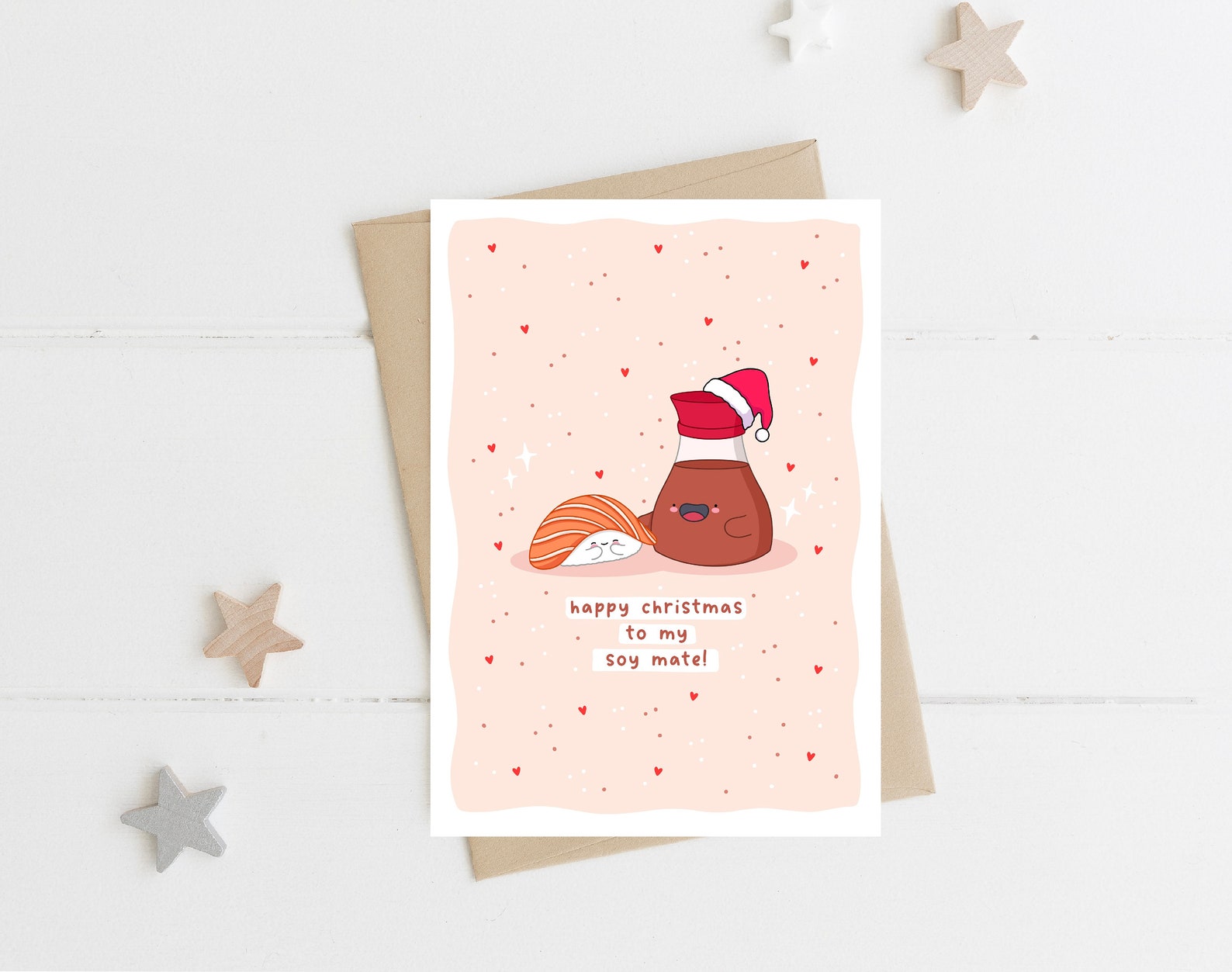 Kawaii Sushi Christmas Card - 'soy Mate' Pun - Etsy