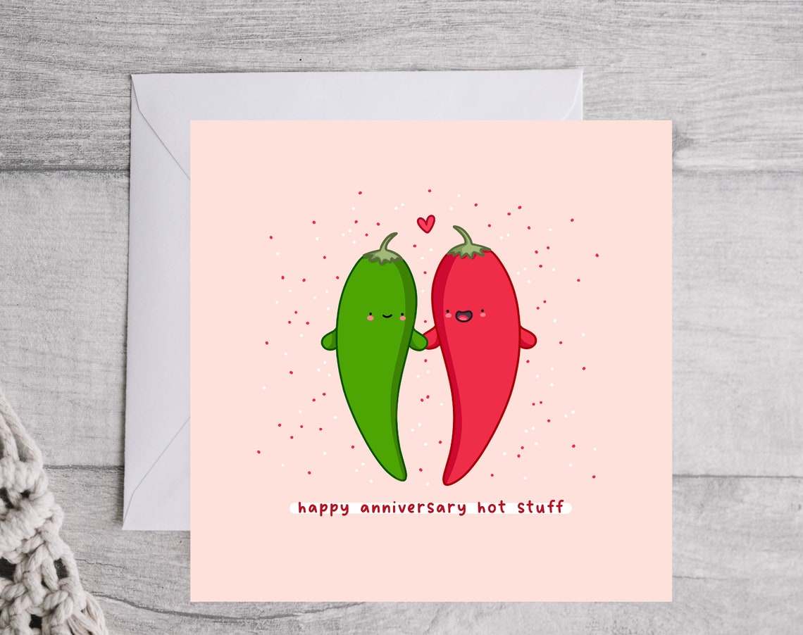 Funny Chilli Pun Anniversary Card: Kawaii 'hot Stuff' Design - Etsy