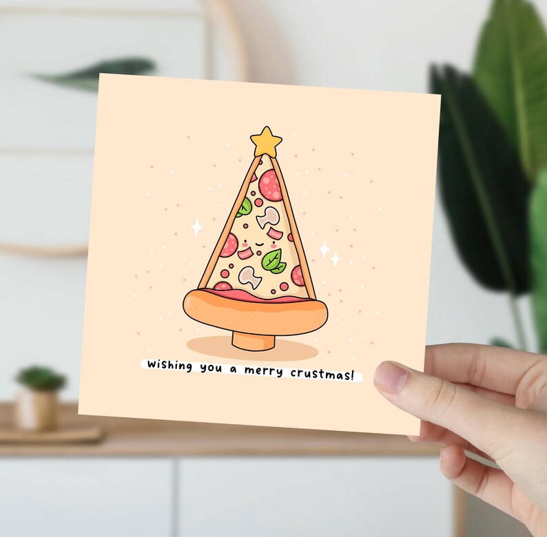 Kawaii Pizza Christmas Card: Merry Crustmas Pun - Etsy
