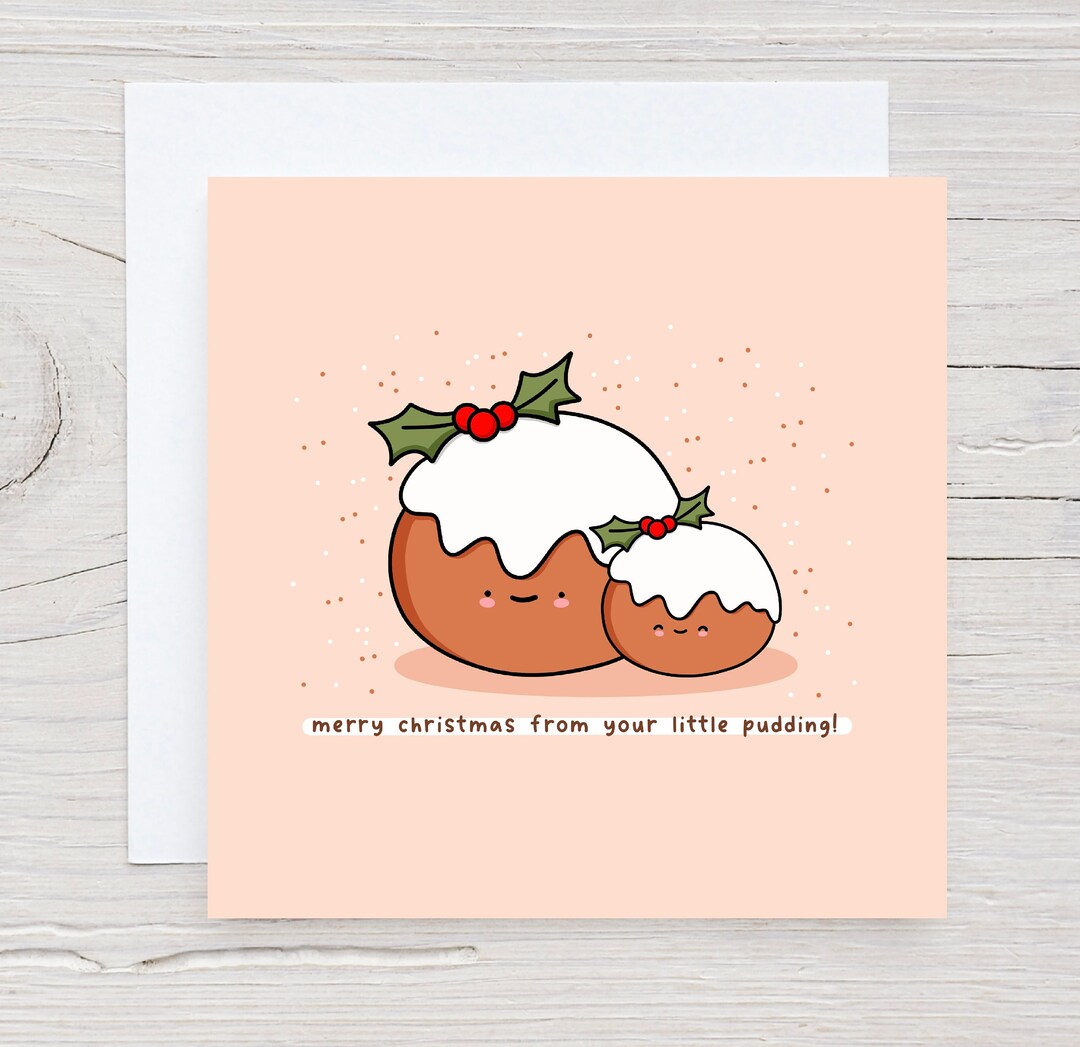 Cute Christmas Card for Mum or Dad - Christmas Pudding Card, Kawaii ...