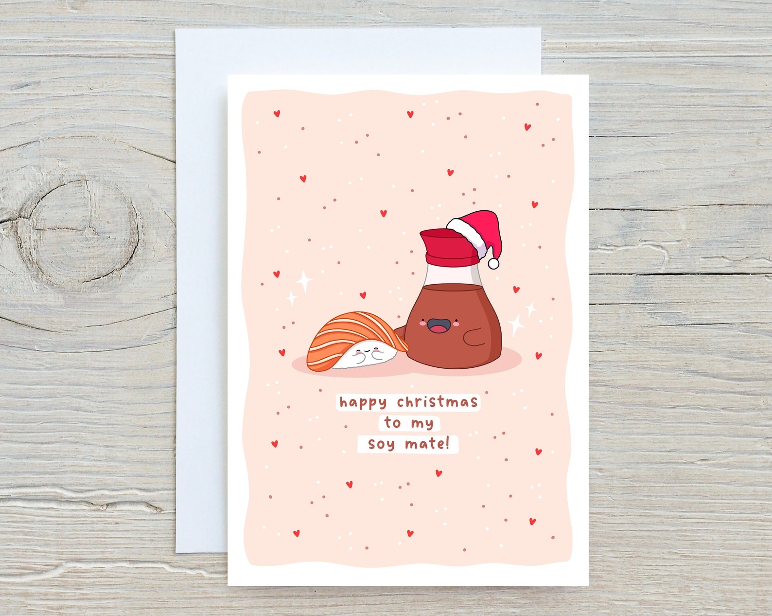 Kawaii Sushi Christmas Card - 'soy Mate' Pun - Etsy