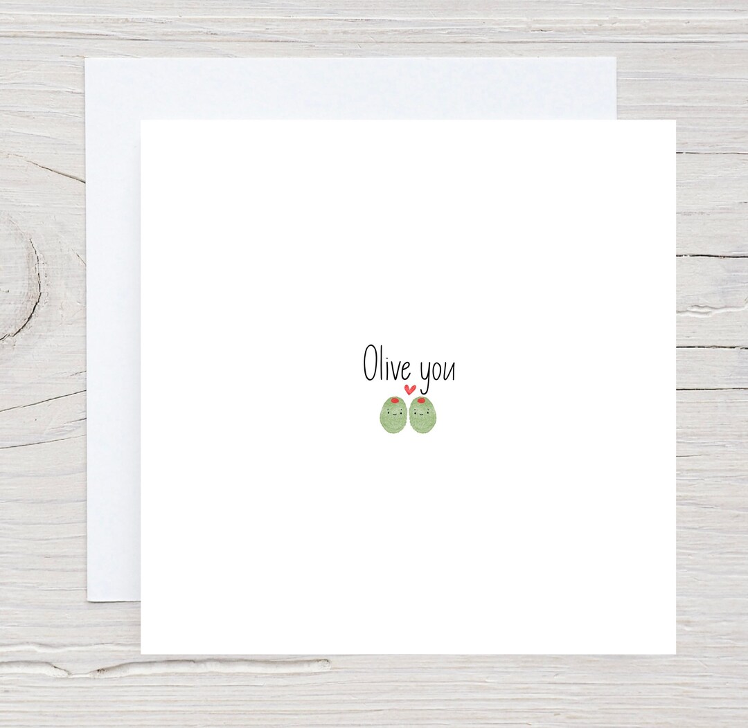 Olive You Card, Kawaii Card, Love Card, Anniversary Card, Punny Card ...