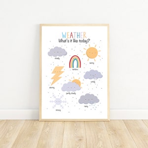 Weather Chart Print - Educational Poster, Nursery Wall Art, Kids ...