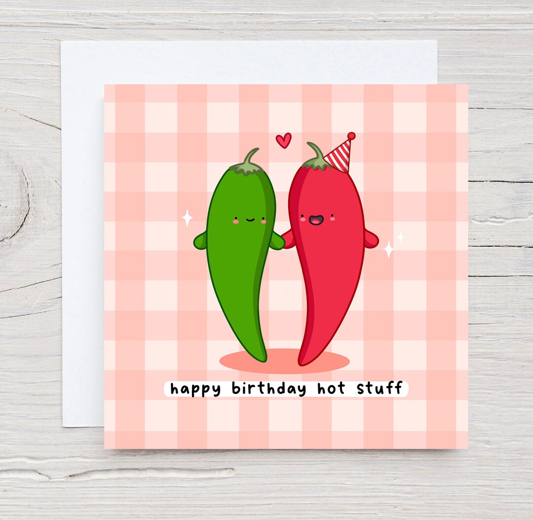 Funny Chilli Pun Birthday Card: Kawaii Gingham Design - Etsy