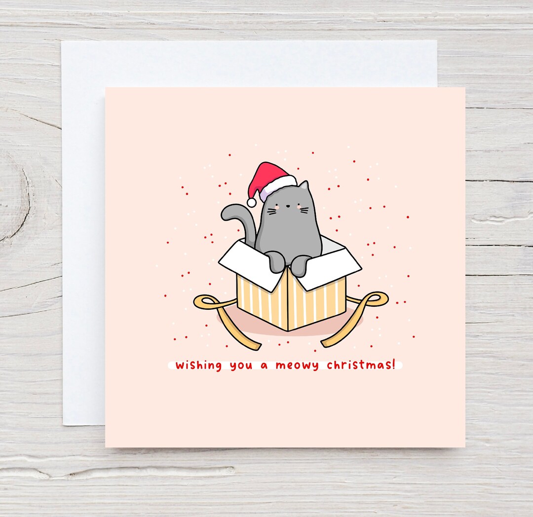 Cute Cat Christmas Card Kawaii Christmas Card, Cat Lover Christmas Card ...