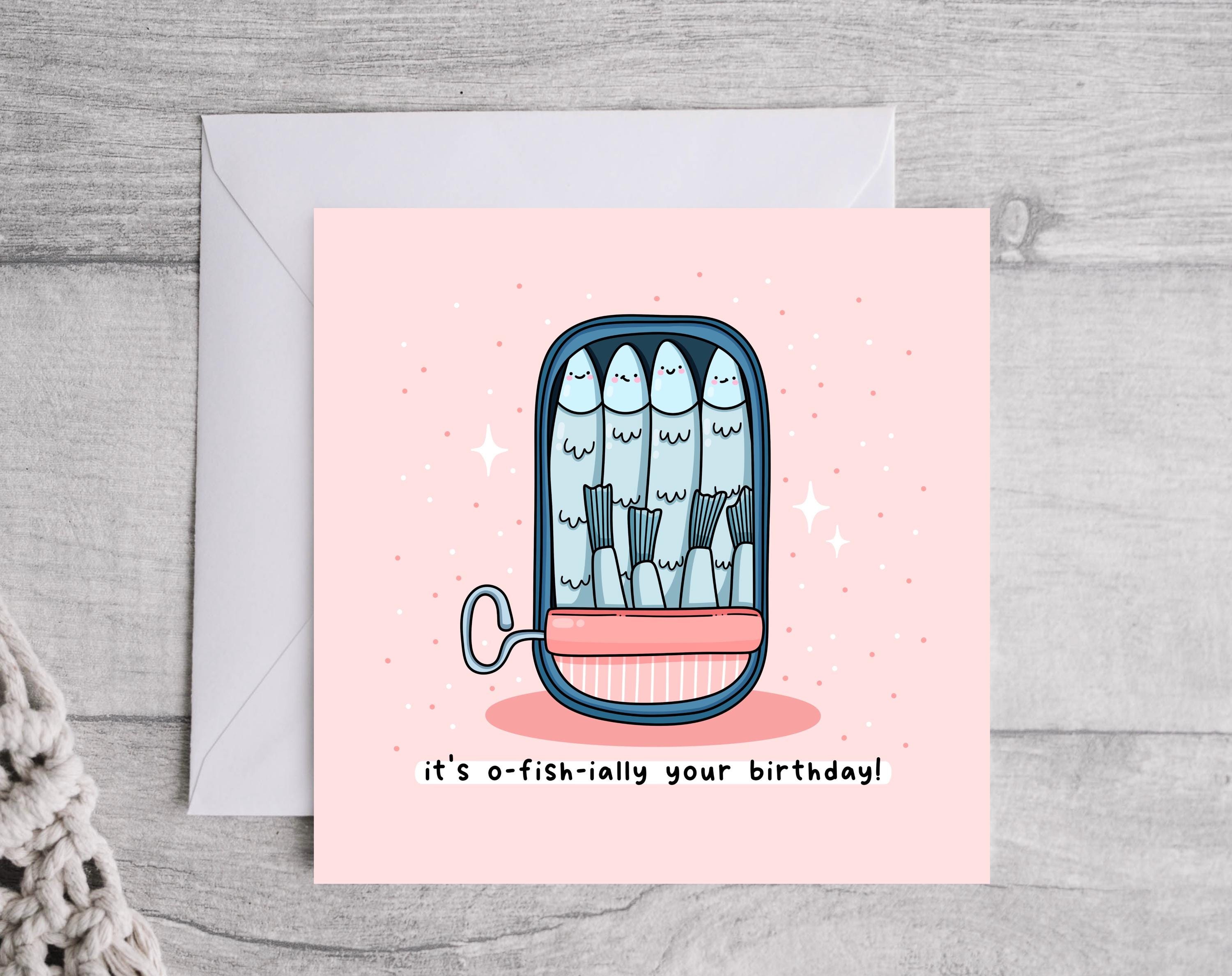 Funny Sardines Birthday Card: Kawaii Fish Pun Greeting - Etsy