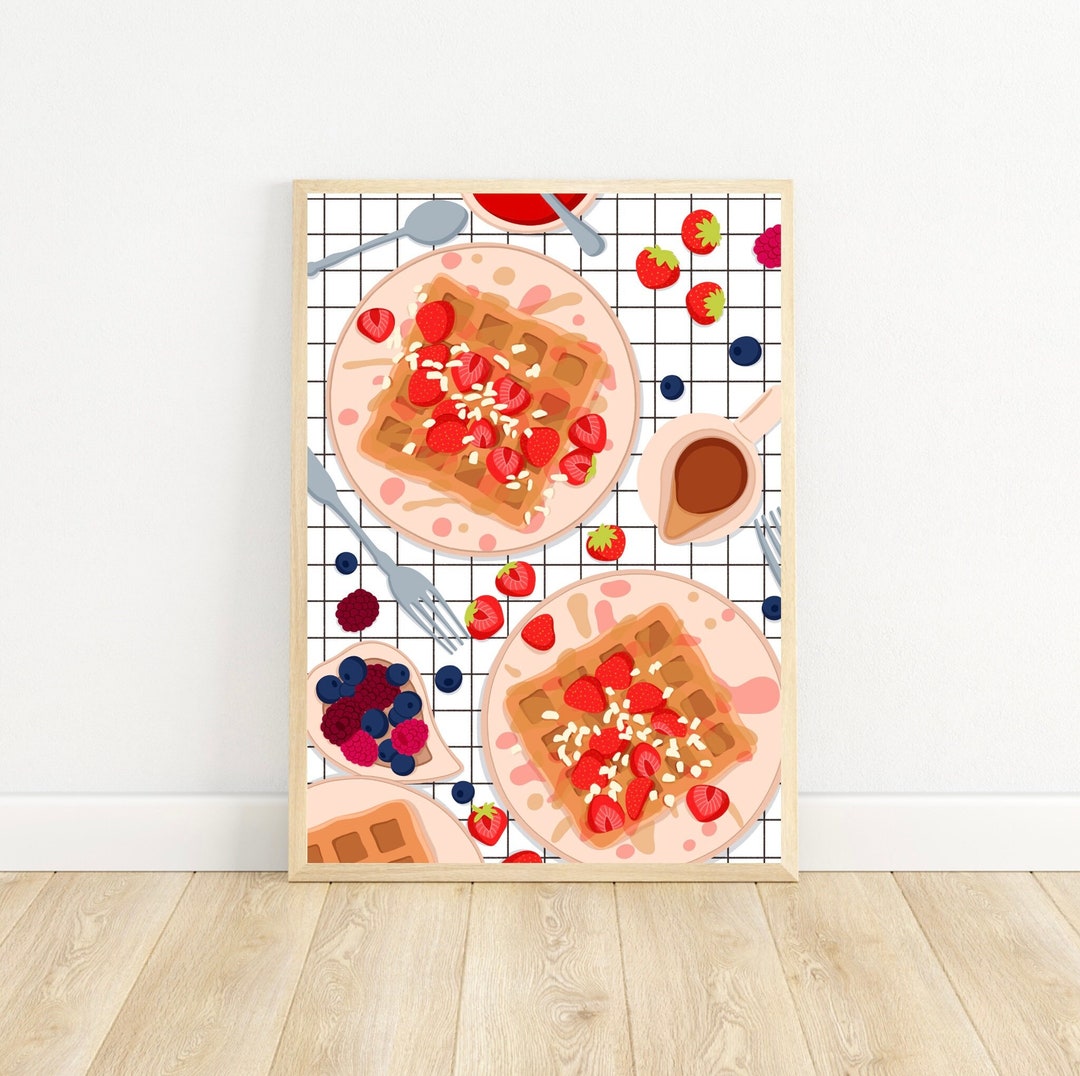 Waffles Art Print - Kitchen Art Print, Brunch Art Print, Gingham Print ...