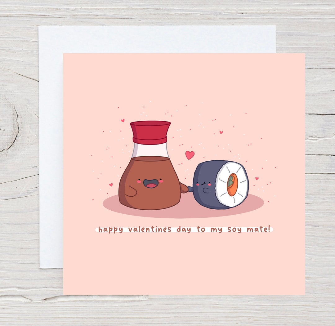 Cute Sushi Pun Card - Kawaii Valentines Card, Soy Mate, Punny ...