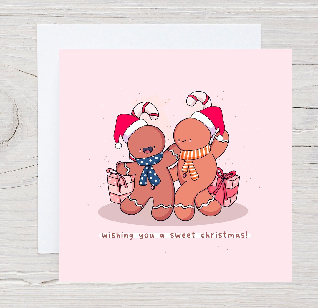 Cute Christmas Card Gingerbread Christmas Card, Kawaii Christmas Card ...