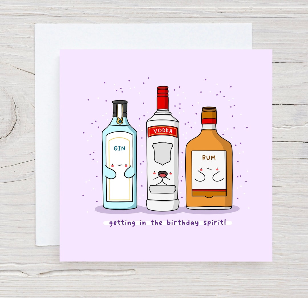 Alcohol Pun Birthday Card - Kawaii Birthday Card, Birthday Spirit - Etsy UK