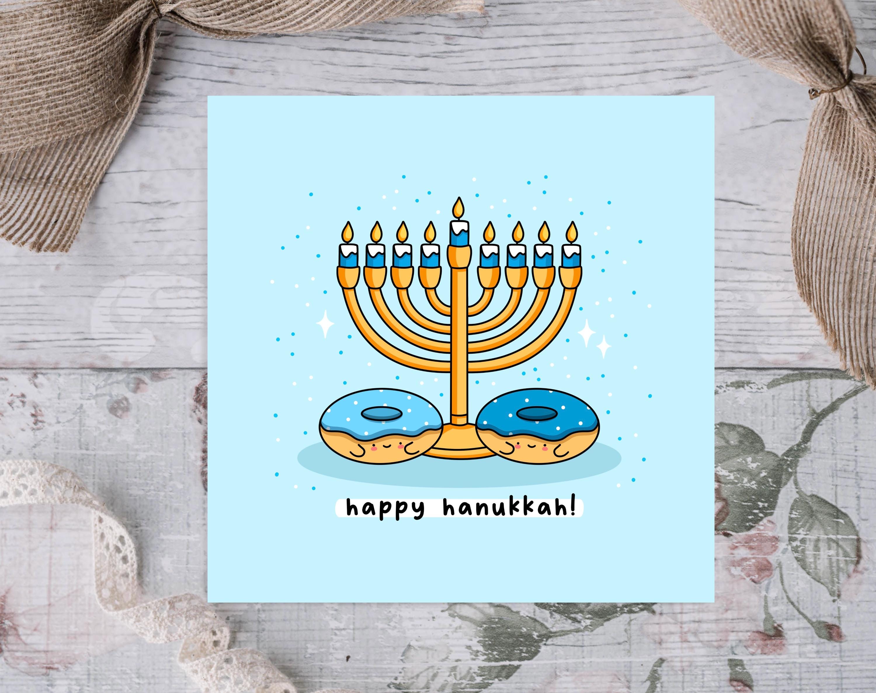 Funny Hanukkah Card: Kawaii Menorah & Donuts - Etsy