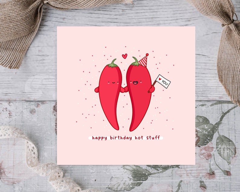 Funny Chilli Pun Birthday Card: Kawaii Hot Stuff Design - Etsy
