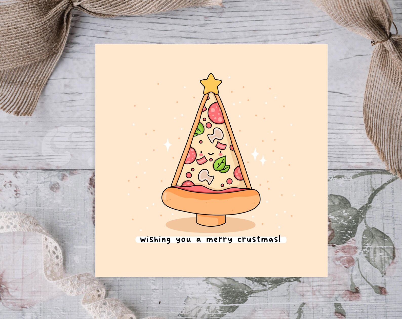 Kawaii Pizza Christmas Card: Merry Crustmas Pun - Etsy