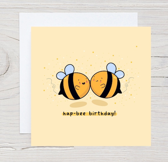 Bee Birthday Card Happy Birthday Kawaii Bee Card Cute Bee | Etsy