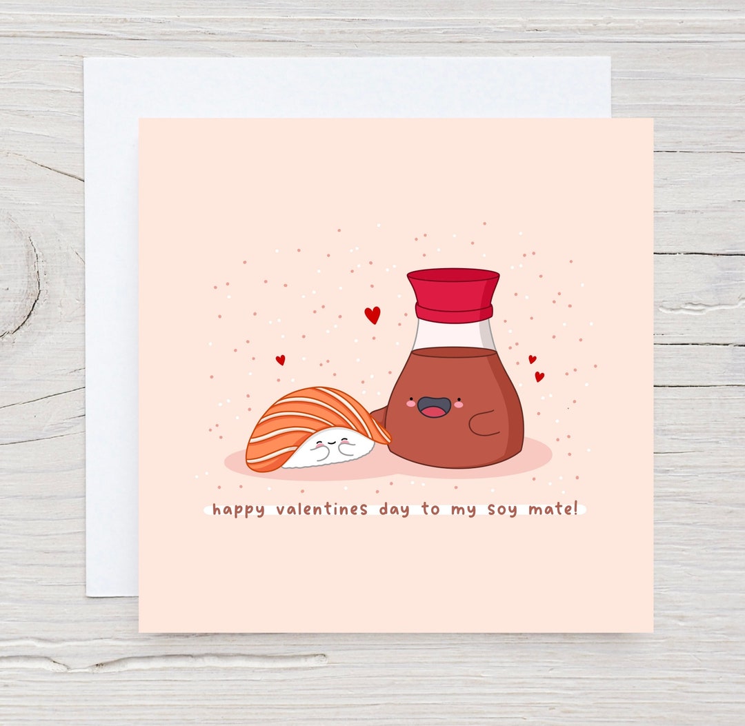 Cute Sushi Pun Card - Kawaii Valentines Card, Soy Mate, Punny Card ...