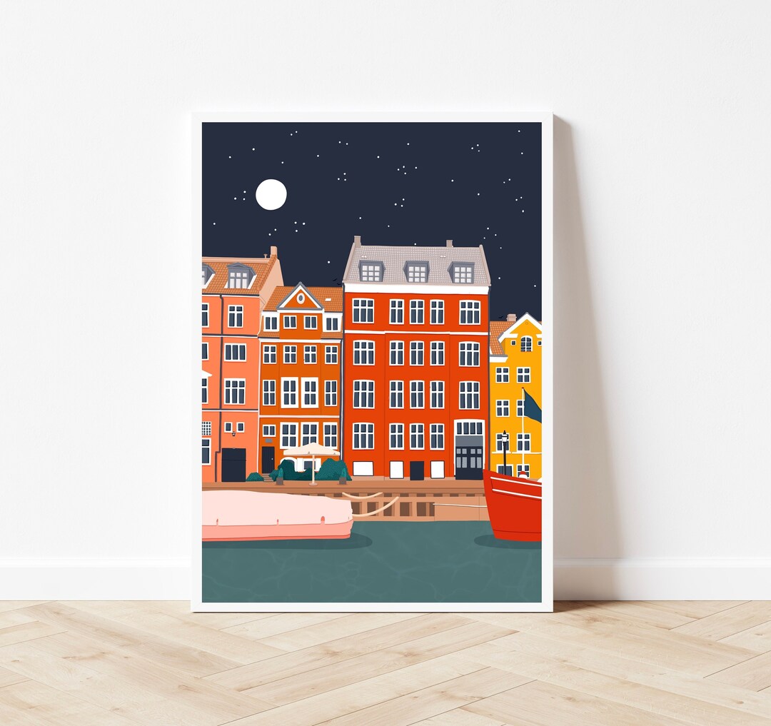 Copenhagen Art Print, Denmark Travel Print, Copenhague la nuit ...