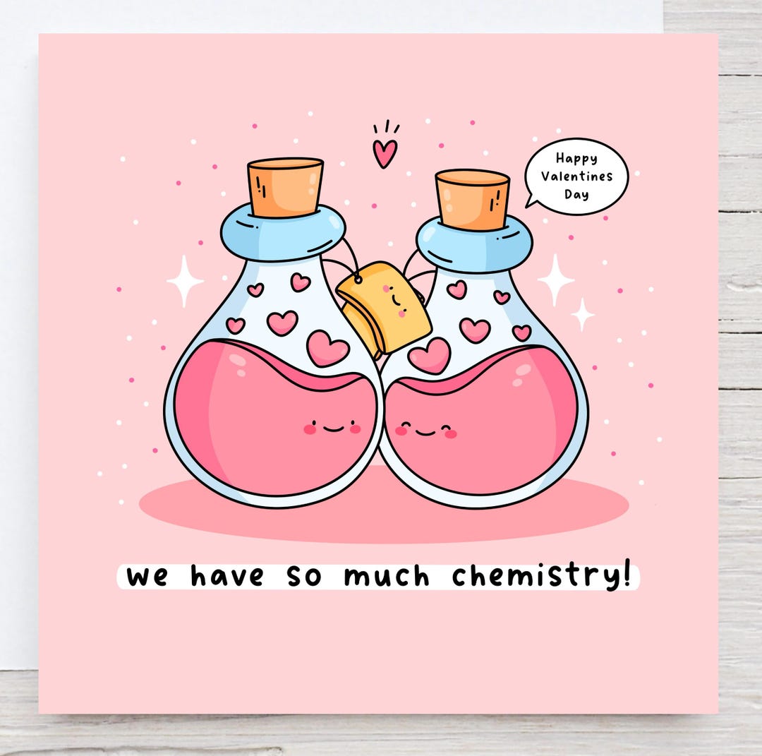 Funny Chemistry Pun Valentines Day Card: Kawaii Love Potion, Science ...