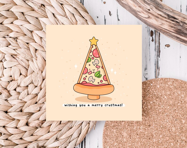 Kawaii Pizza Christmas Card: Merry Crustmas Pun - Etsy
