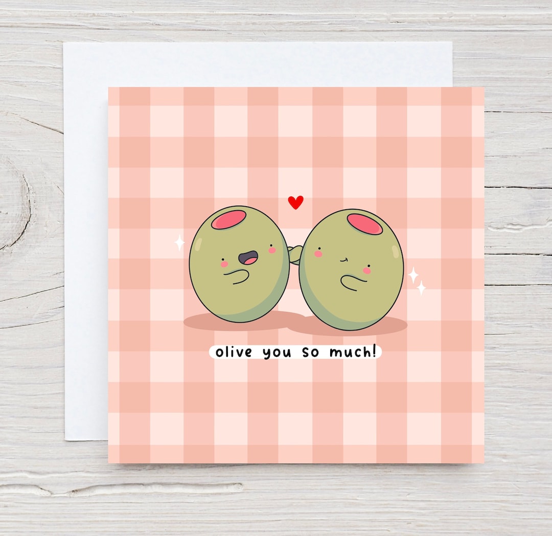 Olive You Card Kawaii Card, Love Card, Anniversary Card, Valentines ...