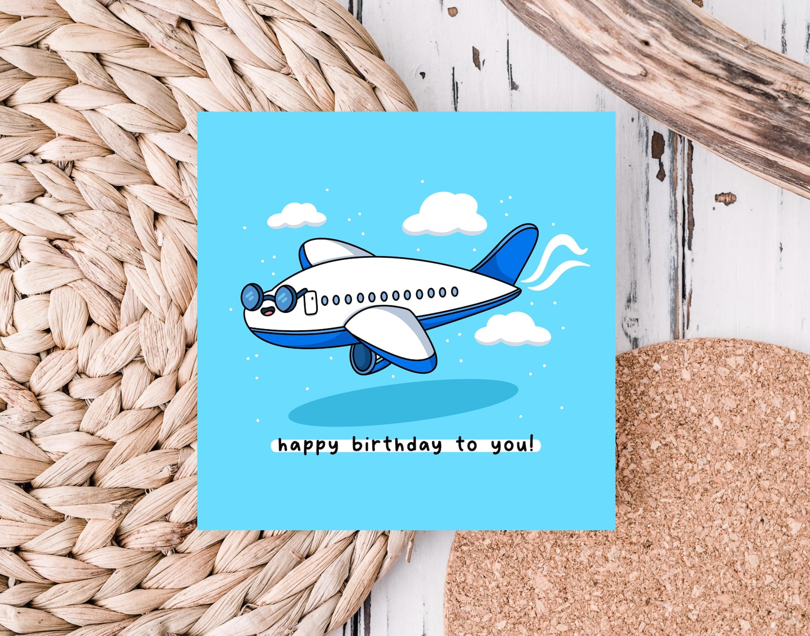 Airplane Birthday Card - Happy Birthday, Aeroplane, Cute Kawaii Card ...
