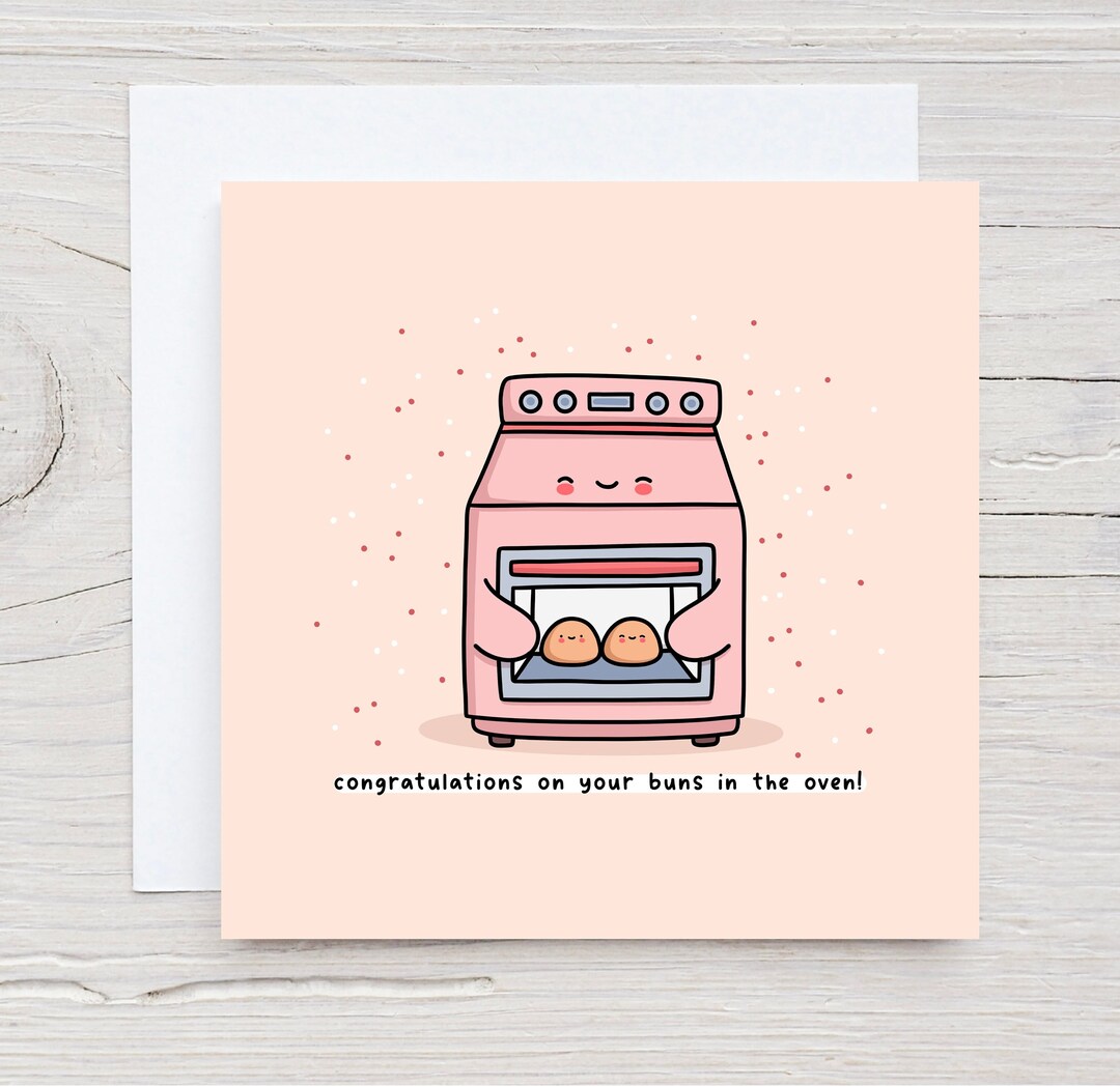 Bun in the Oven Card - Punny Card - Kawaii Card - Congratulations Card ...