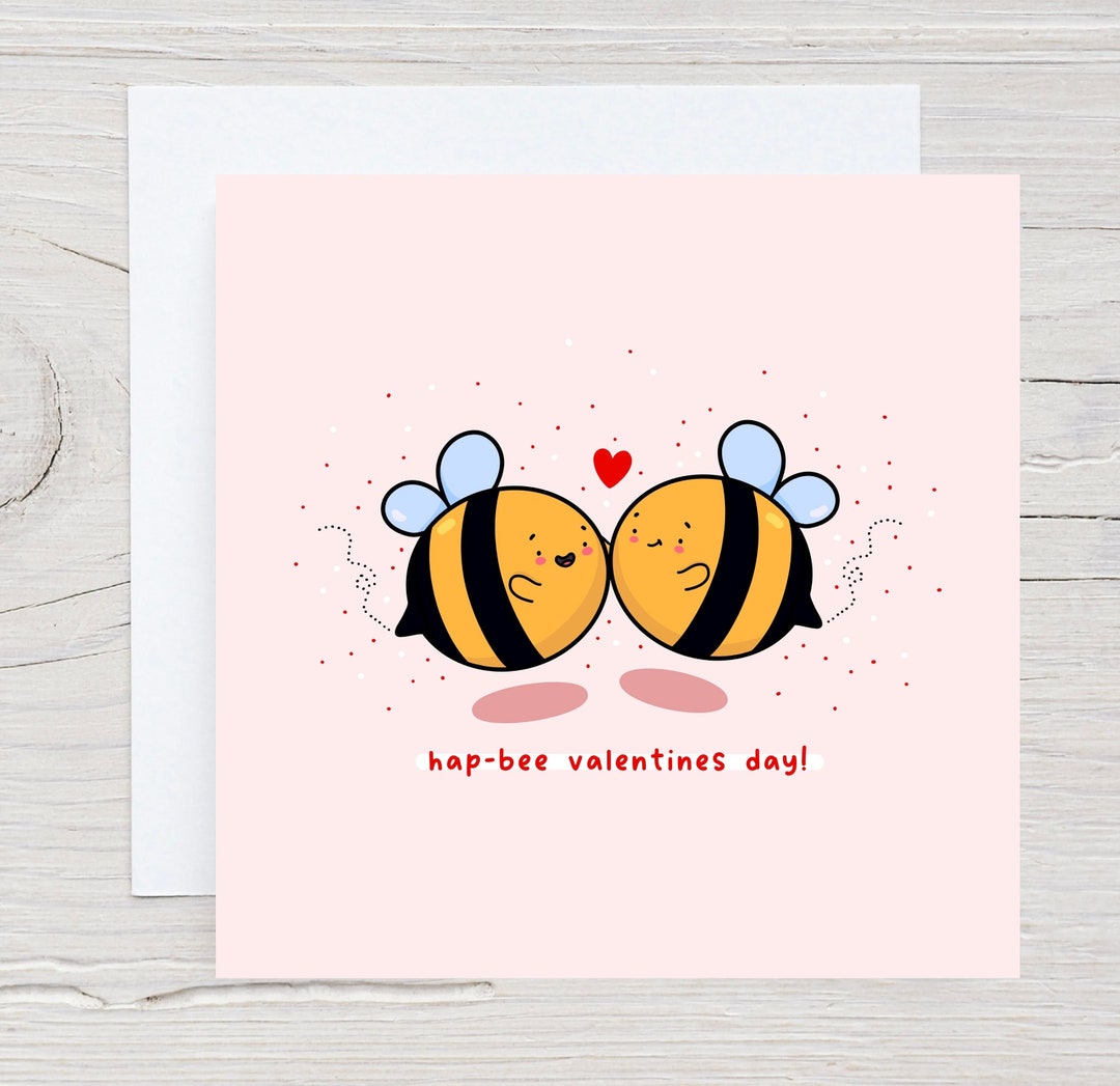 Bumble Bee Valentines Day Card - Kawaii Love Card, Pink Valentines Card ...