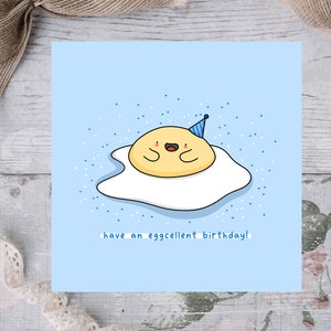 Have an Eggcellent Birthday Card, Egg Pun Card, Kawaii Birthday Card ...