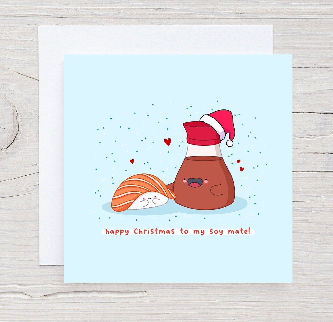 Cute Christmas Card Kawaii Christmas Card, Sushi Christmas Card, Card ...