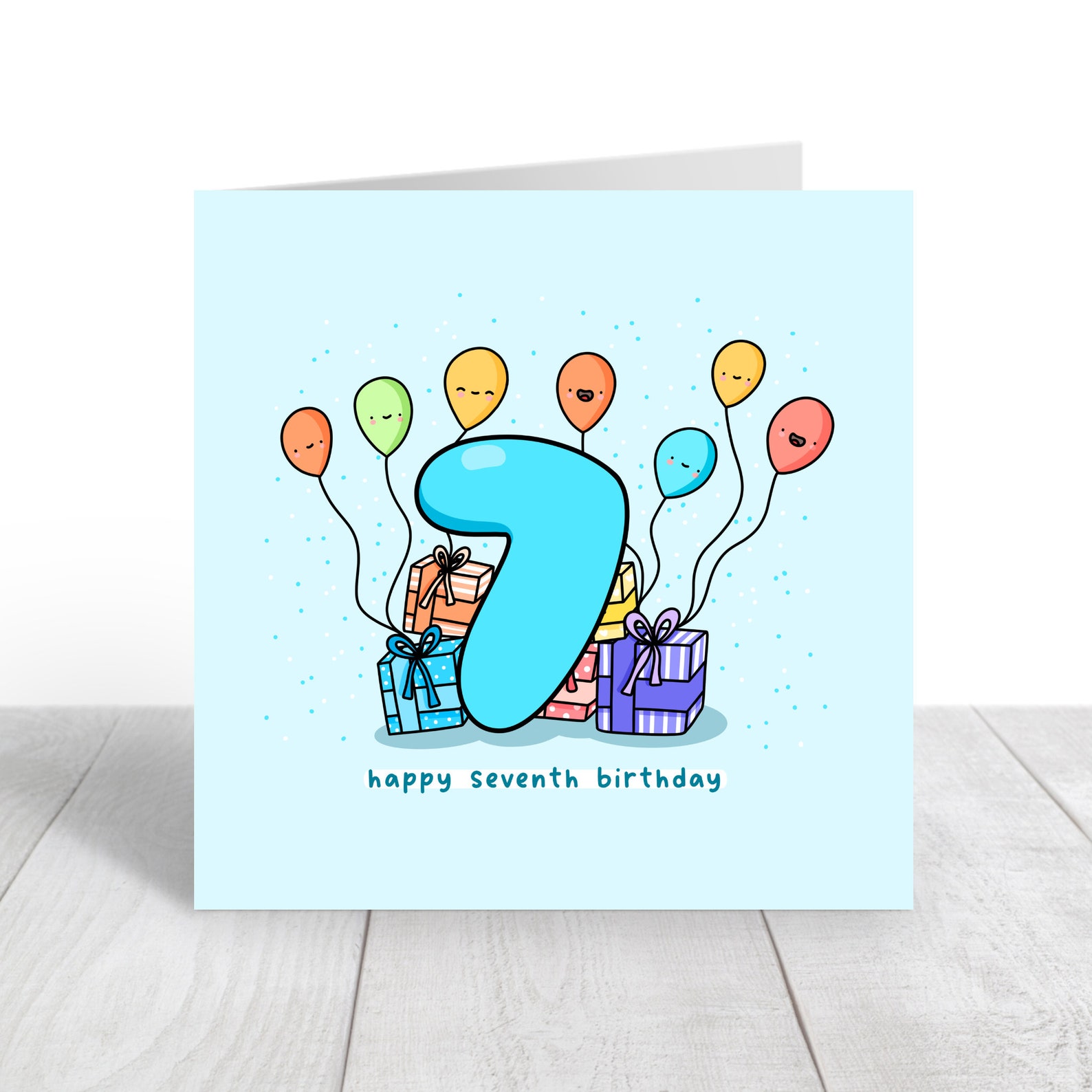 Happy 7th Birthday Card for Seven Year Old Child Kawaii | Etsy