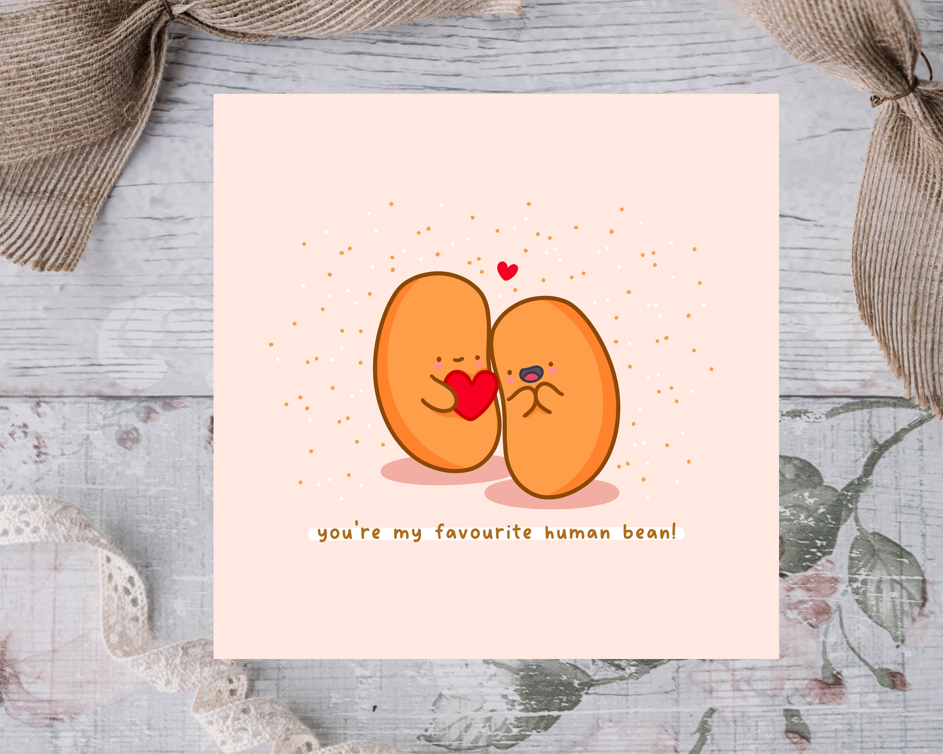 Youre My Favourite Human Bean Punny Card Kawaii Card Food - Etsy UK