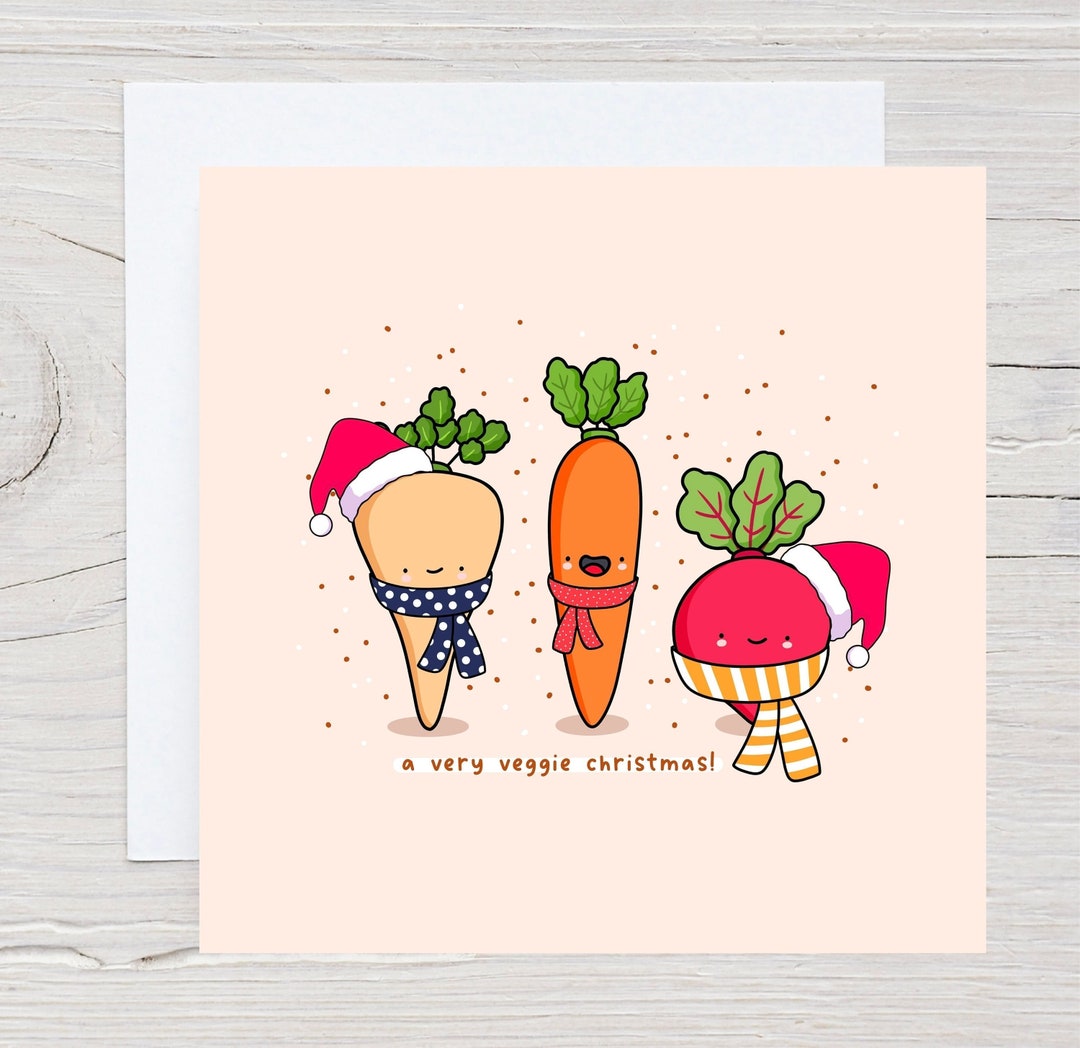 Kawaii Veggie Christmas Card – Vegan Vegetarian Holiday Greetings - Etsy UK