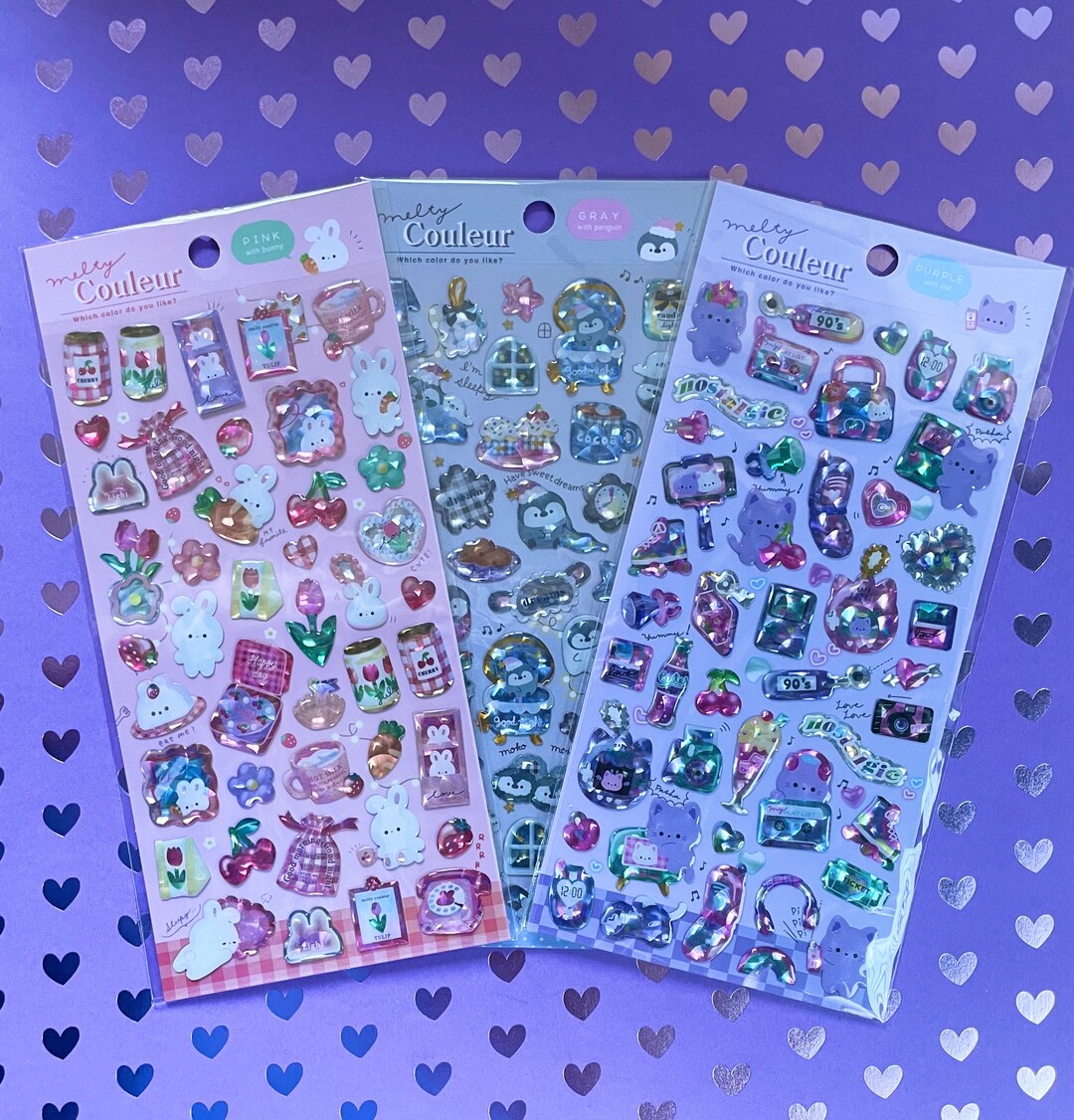 Melty Couleur Hologram Resin Sticker Bunny , Cat and Penguin 90s ...