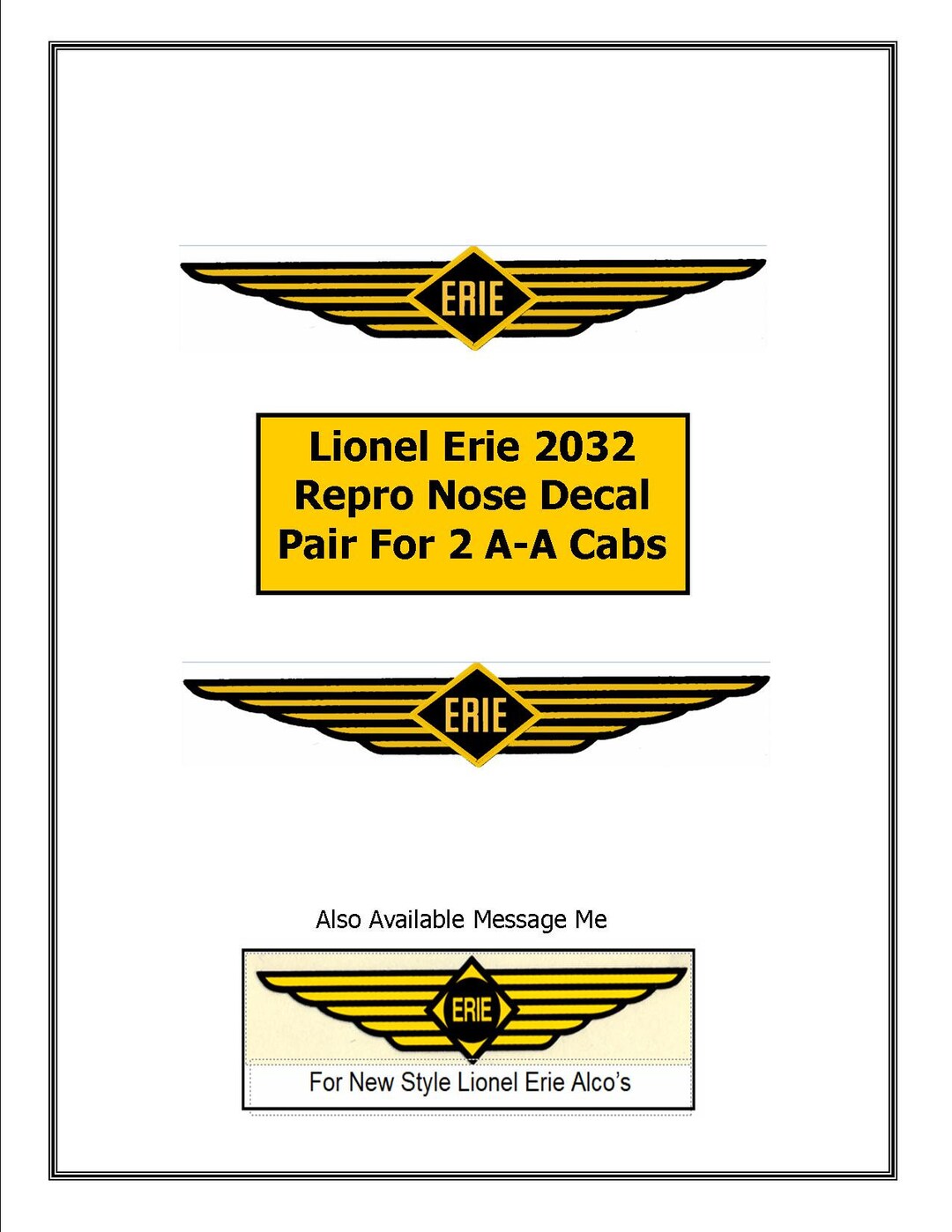 Lionel 2032 A-A Erie Repro Decal Set - Etsy