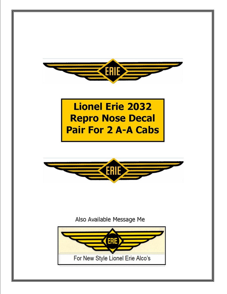 Lionel 2032 A-A Erie Repro Decal Set - Etsy