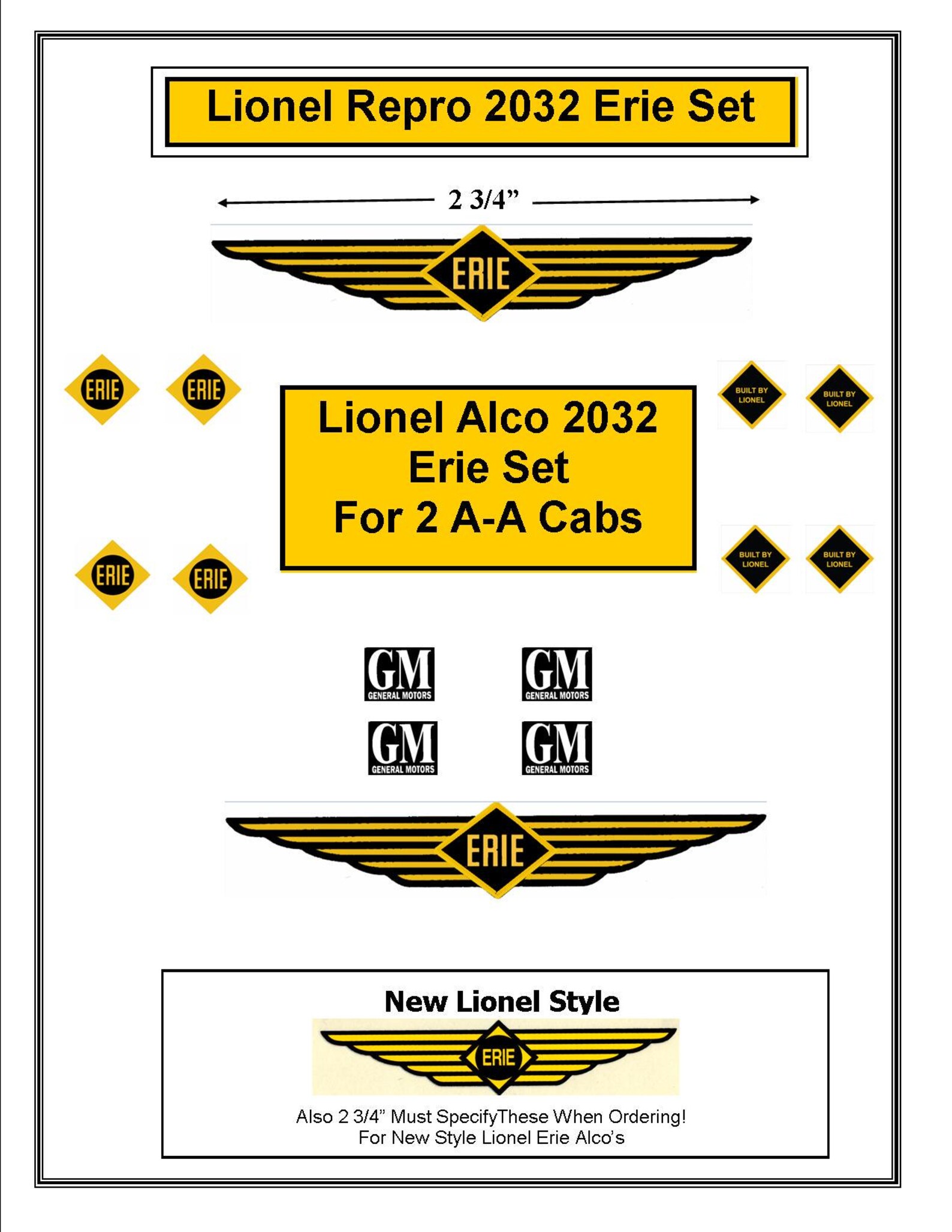 Lionel 2032 A-A Erie Repro Decal Set - Etsy Canada