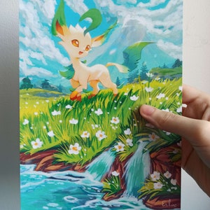 Pokemon PRINT A5 Leafeon from Hand Painted Card to Print - Etsy