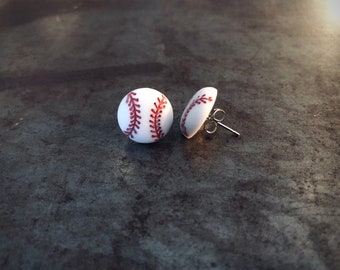 Baseball Stud Earrings Clay Baseball Earrings Baseball - Etsy