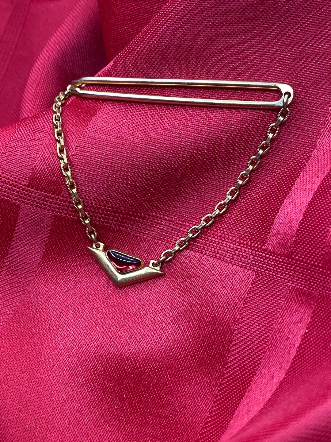 Vintage Swank Tie Chain With Beautiful Triangle of Red - Etsy
