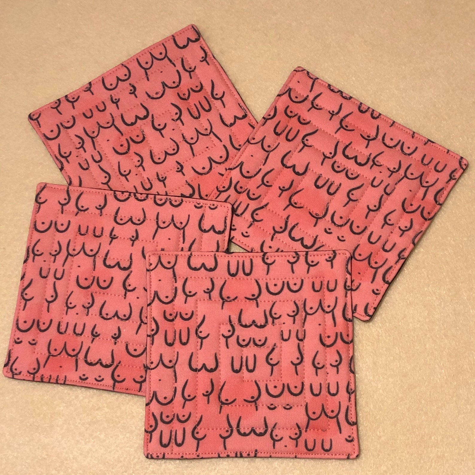 Itty Bitty Boobs Coaster Set Nsfw Mug Rugs Etsy
