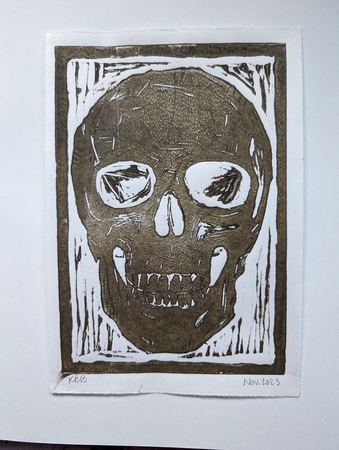 Skull Linocut Print - Etsy