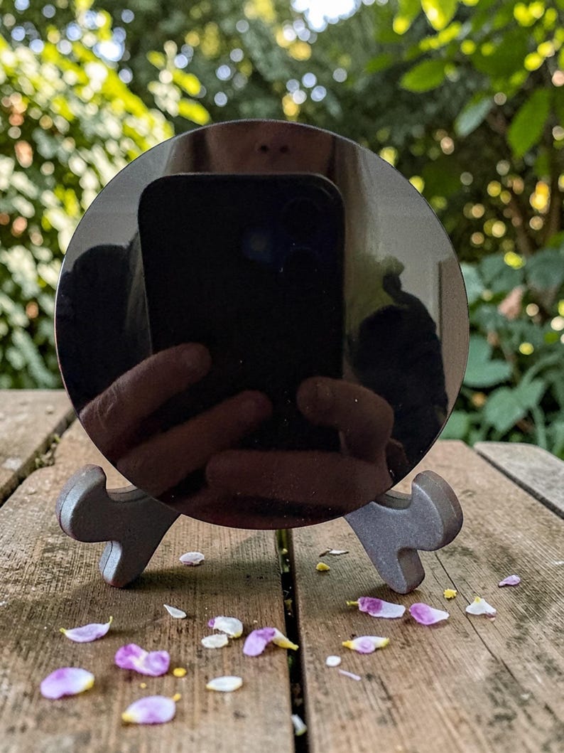 Black Obsidian Scrying Mirror 10cm With Stand | Protection, Shadow Work ...